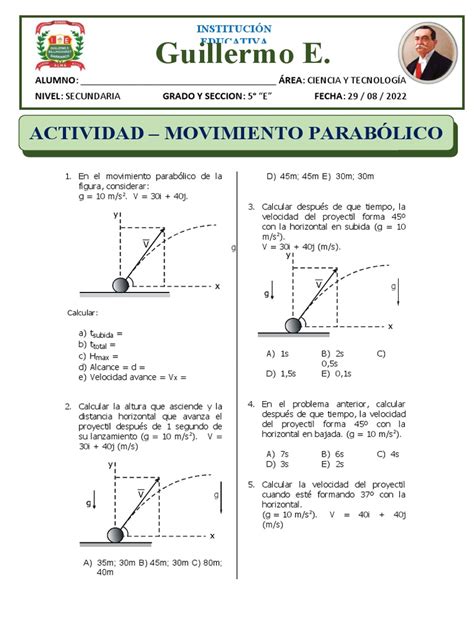Actividad Movimiento Parabolico Pdf Métodos Y Materiales De