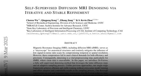 Paper Page Self Supervised Diffusion Mri Denoising Via Iterative And