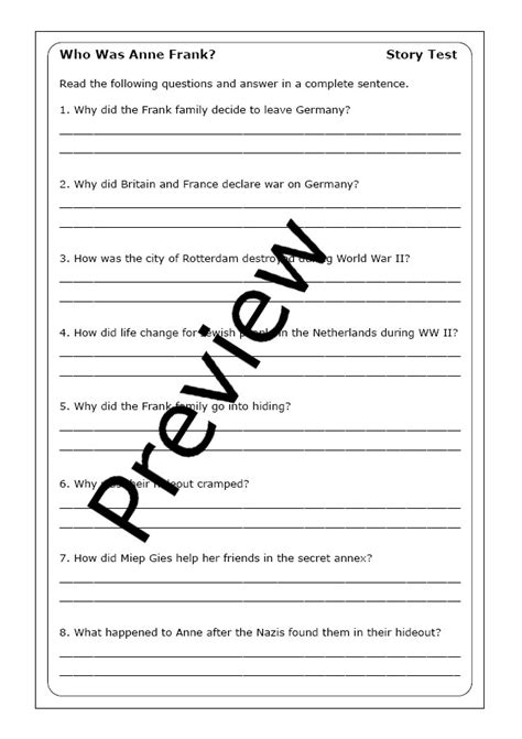 Ann Abramson Who Was Anne Frank Worksheets Made By Teachers