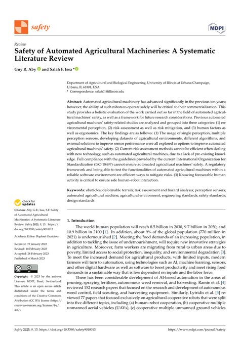 PDF Safety Of Automated Agricultural Machineries A Systematic