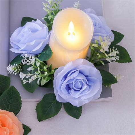 Clearance Peonavet Rose Candle Wreath Artificial Silk Flower Ring Leaf