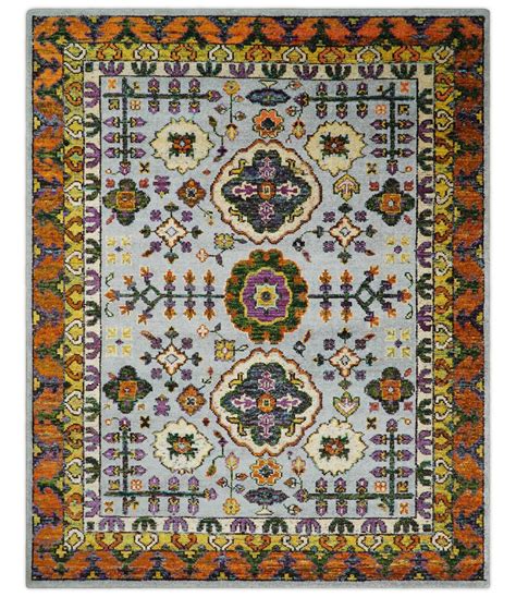 8x10 And 9x12 Hand Knotted Silver Rust And Gold Persian Oushak Made O