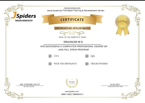 Dhanush M N On Linkedin Im Glad To Share That Ive Completed The Java Full Stack Program By