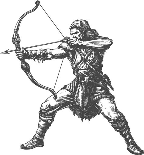 Elf Warrior With Bow Images Using Old Engraving Style 43111159 Vector