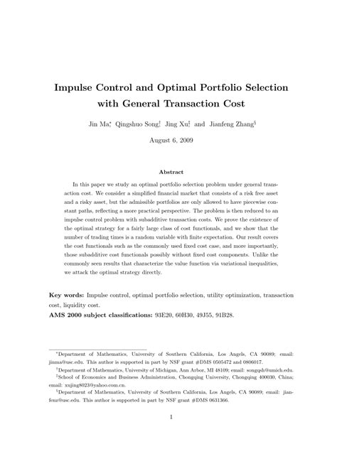 Pdf Impulse Control And Optimal Portfolio Selection With General Transaction Cost