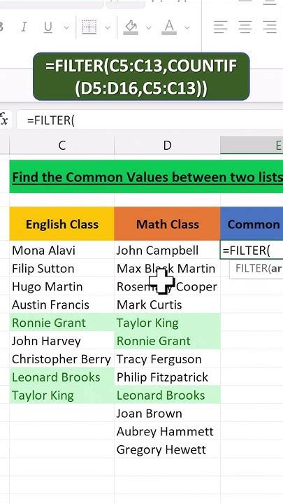 Find The Common Values Between Two Lists In Excel Excel Tips And