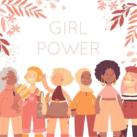 Premium Vector Girl Power Vector Frame Template With Girls And