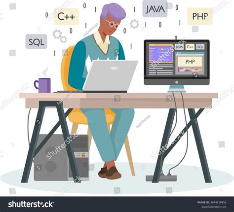 Programmer Engineering Coding Programmer Working On เวกเตอร์สต็อก