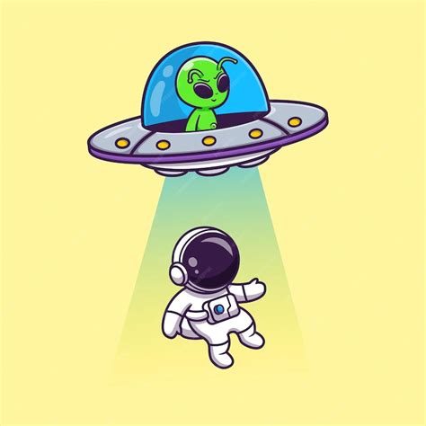 귀여운 외계인 우주선 Ufo 침공 우주 비행사 프리미엄 벡터