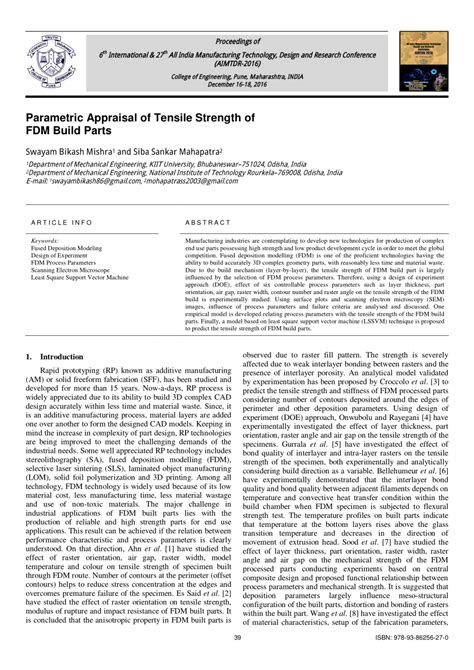 Pdf Parametric Appraisal Of Tensile Strength Of Fdm Build Parts