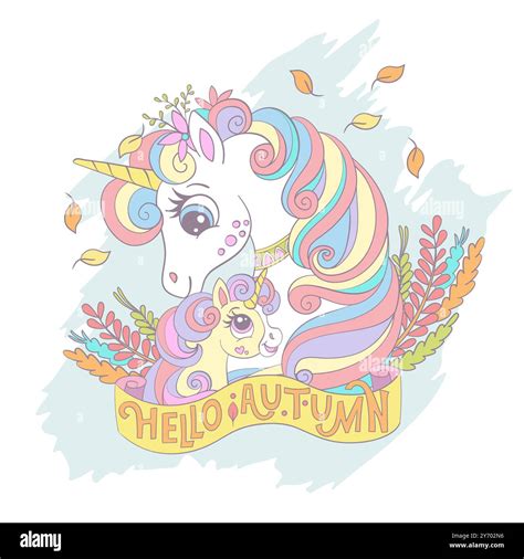 Halloween Card With Mom Unicorn And Foal Vector Illustration Stock