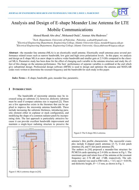 Pdf Analysis And Design Of E Shape Meander Line Antenna For Lte