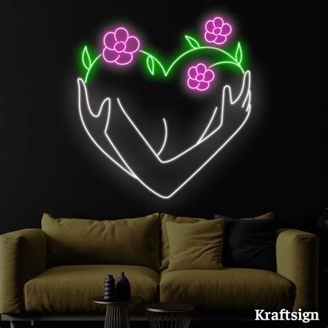 Craftnamesign Flora Heart Neon Sign Girl Room Decor Hug Heart Led