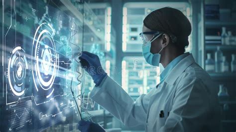 Animation Scientist Analyzing Dna Structure With Digital Interface In