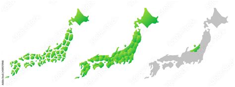 都道府県別の日本地図、緑色の日本列島、ベクターイラスト素材 Stock ベクター Adobe Stock