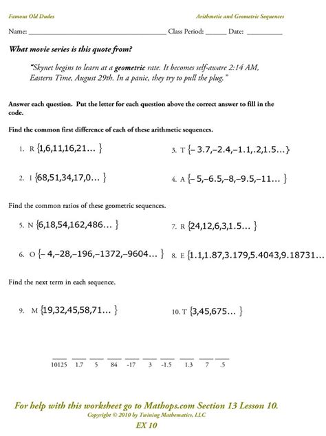 Arithmetic And Geometric Sequences Word Problems With Answers Pdf