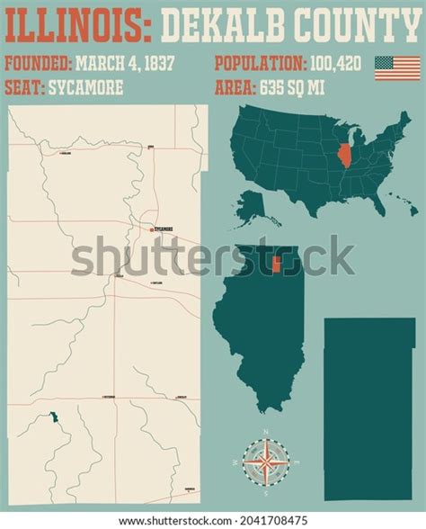 Large Detailed Map Dekalb County Illinois Stock Vector Royalty Free