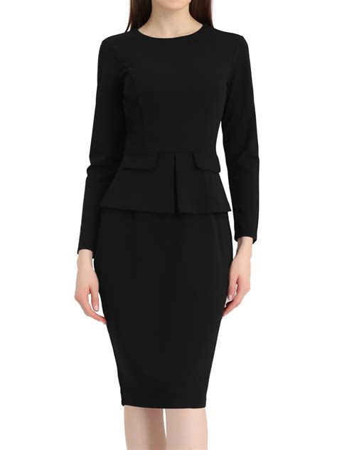 Allegra K Womens Bodycon Pencil Dress Round Neck Bracelet Sleeve Peplum