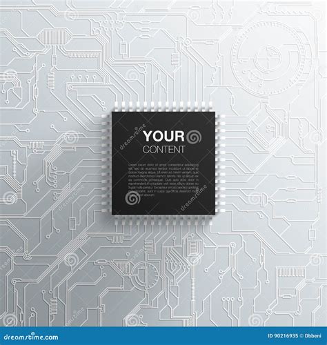 Realistic Black Microchip On Detailed Printed Circuit Board Stock