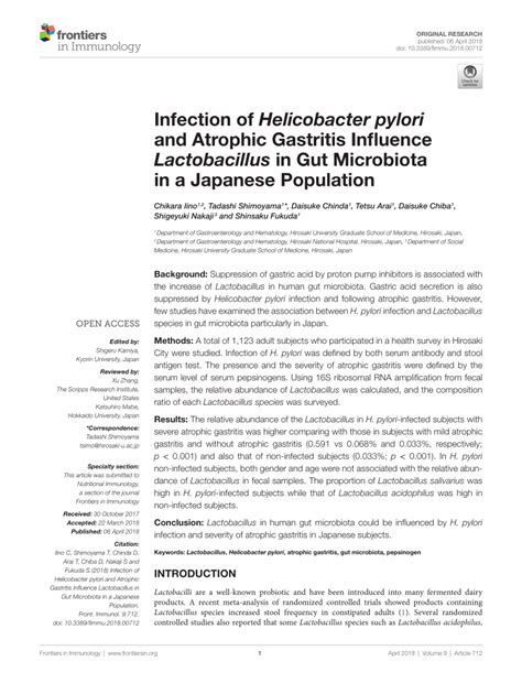 Pdf Infection Of Helicobacter Pylori And Atrophic Gastritis Influence Lactobacillus In Gut
