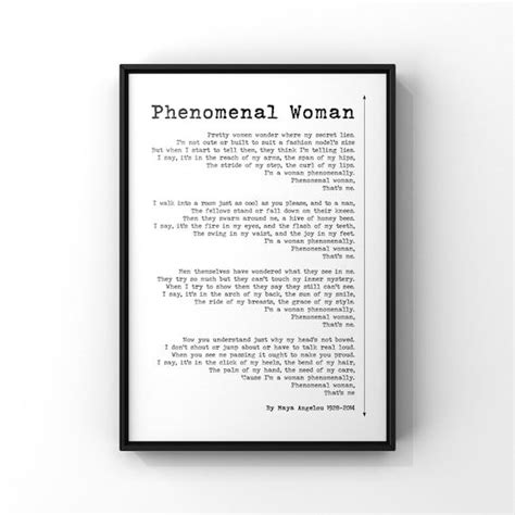 Phenomenal Woman Poem By Maya Angelou Poster Print Unframed Etsy
