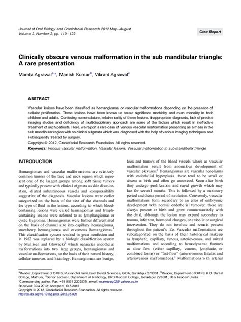 Pdf Clinically Obscure Venous Malformation In The Sub Mandibular