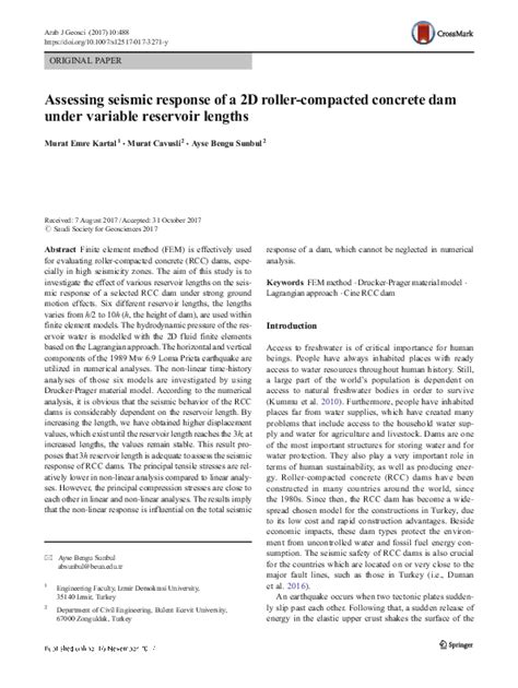 Pdf Assessing Seismic Response Of A 2d Roller Compacted Concrete Dam Under Variable Reservoir