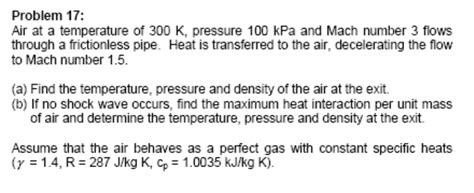 Solved Problem 17 Air At A Temperature Of 300 K Pressure