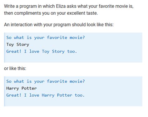 solved write a program in which eliza asks what your