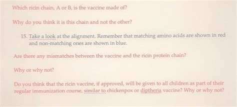 Solved Which Ricin Chain A Or B Is The Vaccine Made Of