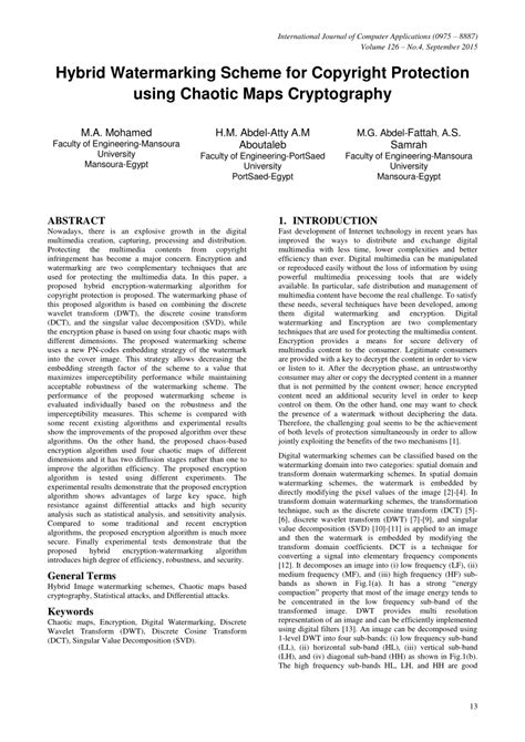 Pdf Hybrid Watermarking Scheme For Copyright Protection Using Chaotic Maps Cryptography
