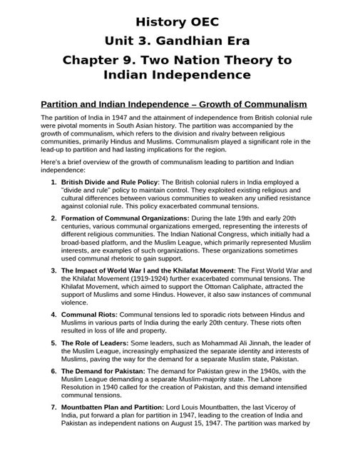 History Unit 3 Ch 9 Pdf Partition Of India Two Nation Theory