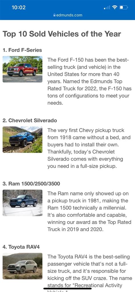 Top 10 Sold Vehicles Of The Year 1 Ford F Series The Ford F 150 Has