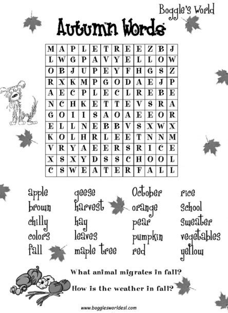 Fall Worksheets For 2nd Graders