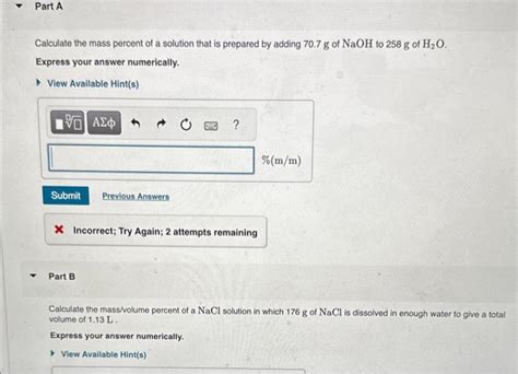 Solved Calculate The Mass Percent Of A Solution That Is Chegg