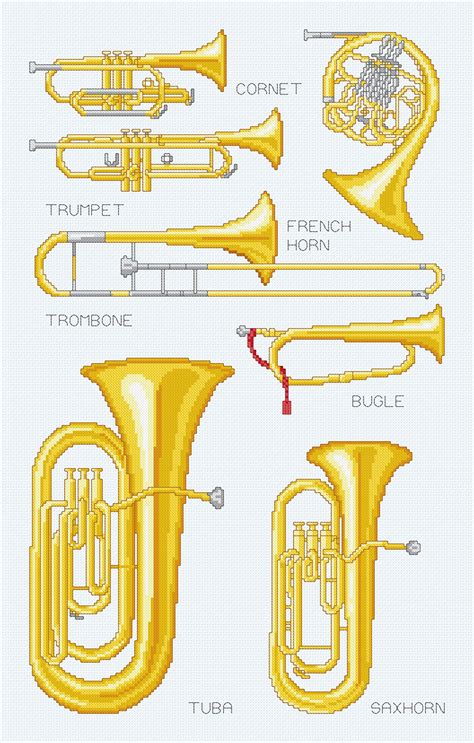 The Brass Section Cross Stitch Etsy Trombone Sheet Music Brass