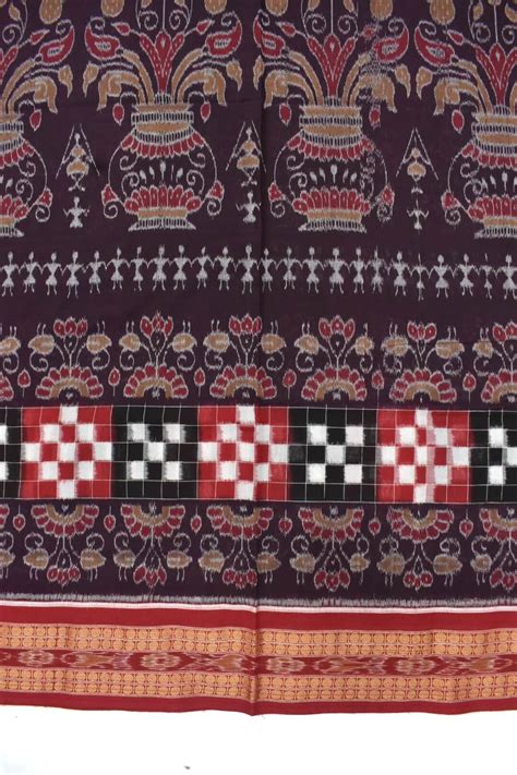Coffe Colour Pasapali Design Sambalpuri Handloom Cotton Bandha Saree