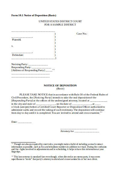 Free 6 Notice Of Deposition Forms In Pdf Ms Word