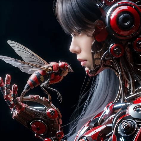 A Close Up Of A Woman With A Robot Head And A Bug Seaart Ai