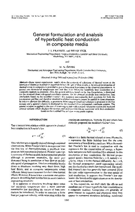 Pdf General Formulation And Analysis Of Hyperbolic Heat Conduction In