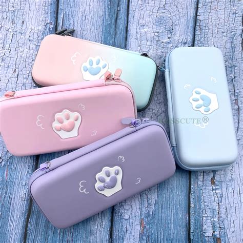 닌텐도 스위치용 고양이 발 운반 케이스 게임 콘솔 및 액세서리 실리콘 하드 쉘 파우치 방수 보호 커버가방