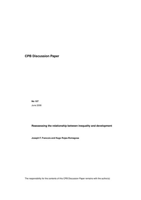 Pdf Reassessing The Relationship Between Inequality And Development