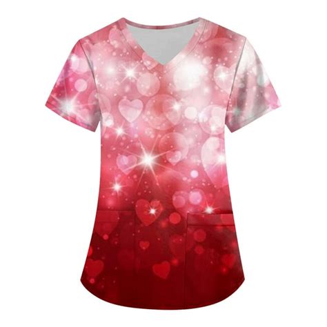 Adssdq Valentines Day Scrubs For Women Fun Red Heart Print Short Sleeve