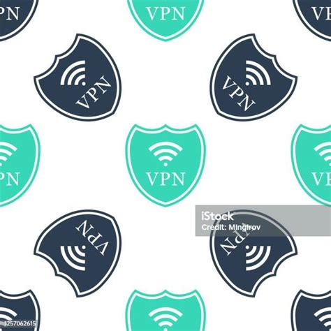 Vpn 및 Wifi 무선 인터넷 네트워크 아이콘이 있는 그린 쉴드 화이트 백그라운드에서 원활한 패턴을 분리합니다 Vpn은 안전을