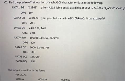 Q2 Find The Precise Offset Location Of Each Ascii