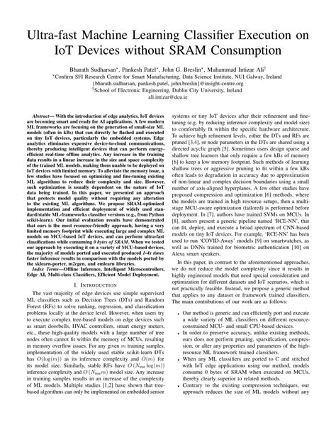 Pdf Ultra Fast Machine Learning Classifier Execution On Iot Devices Without Sram Consumption