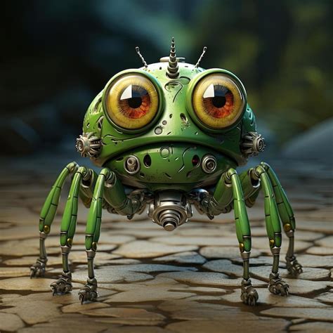 Premium Photo A Cute Green Bug With Large Eyes In The Style Of