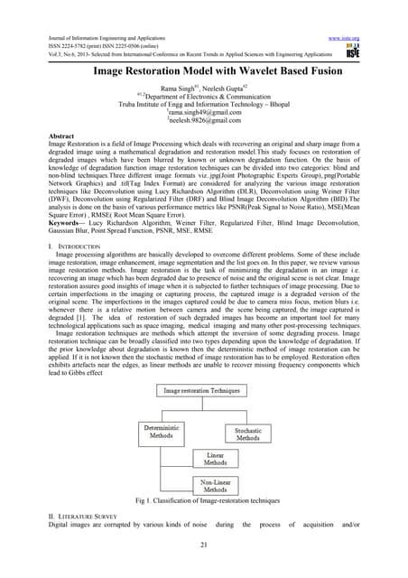 Image Restoration Model With Wavelet Based Fusion Pdf