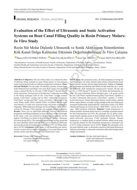 Pdf Evaluation Of The Effect Of Ultrasonic And Sonic Activation Systems On Root Canal Filling