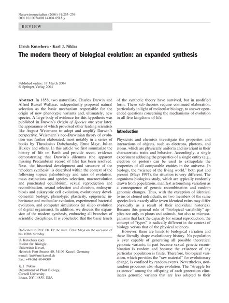 Pdf The Modern Theory Of Biological Evolution An Expanded Synthesis